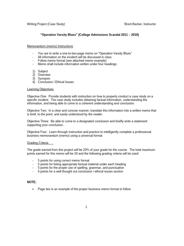Op Varsity Blues Memo Assignment | PDF