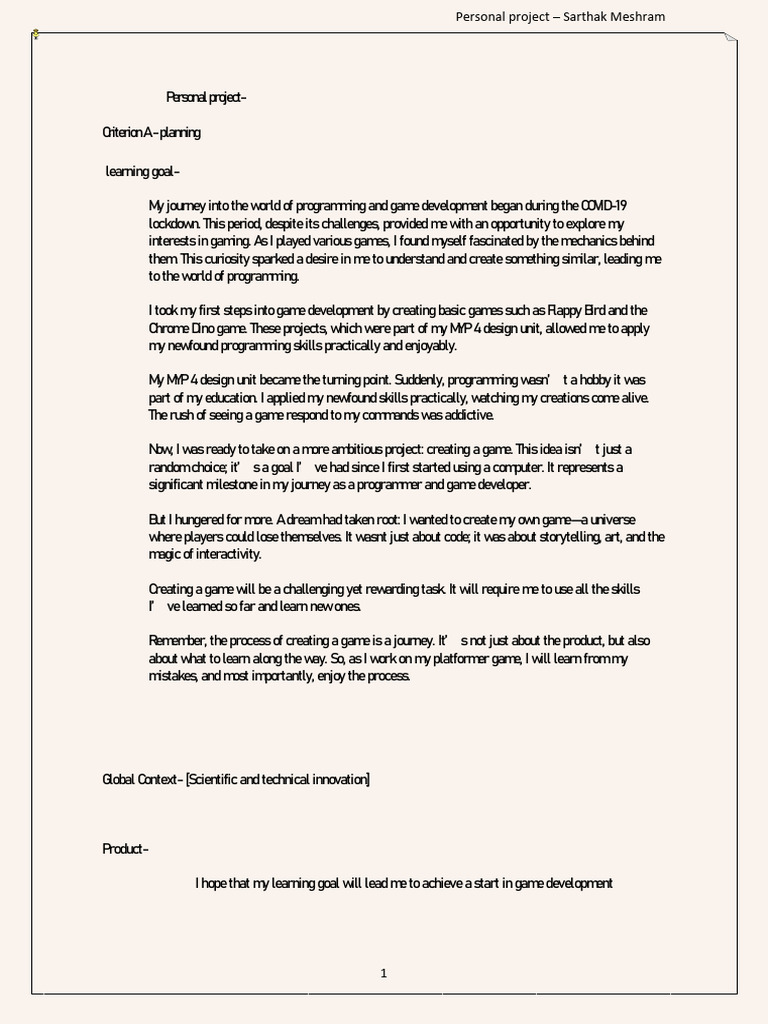 Personal Project Myp-4 | PDF