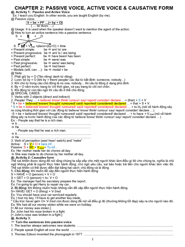 Passive Voice - Active Voice - Causative Form | PDF