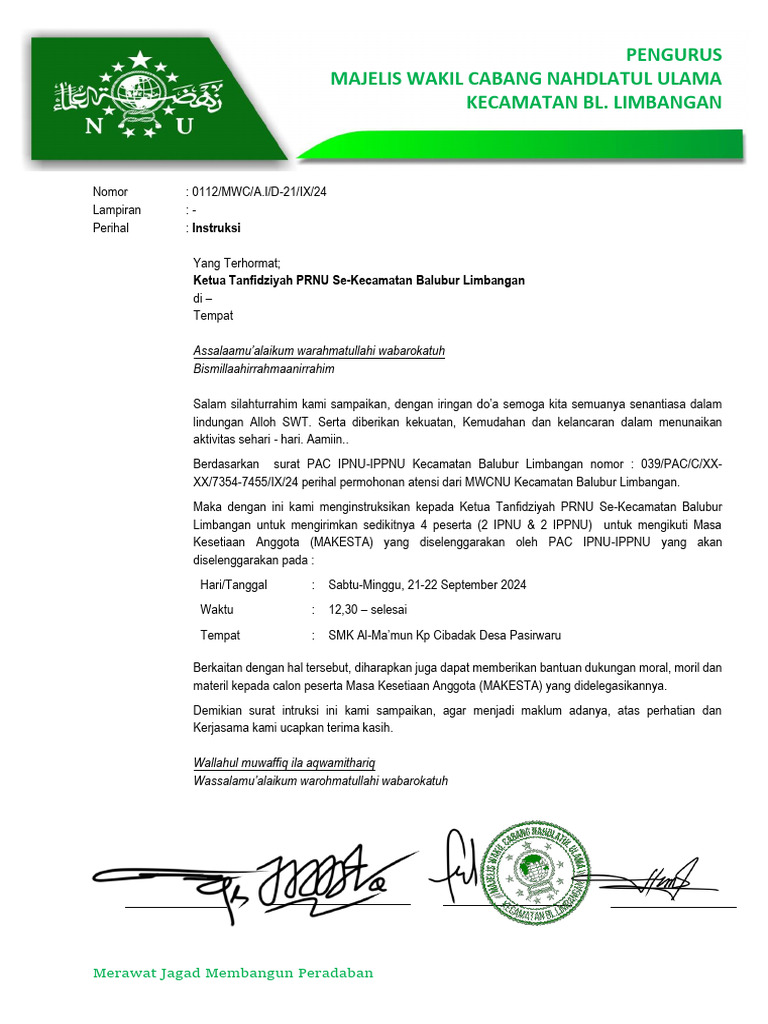 Surat Intruksi MWC | PDF