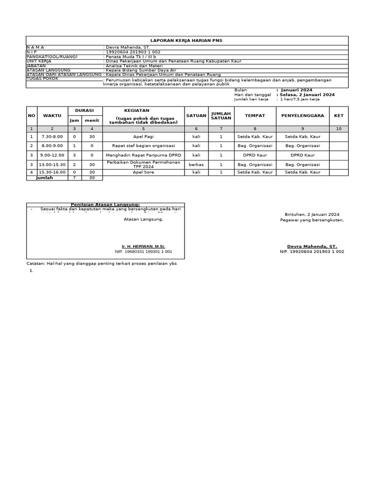 Format Laporan Harian | PDF