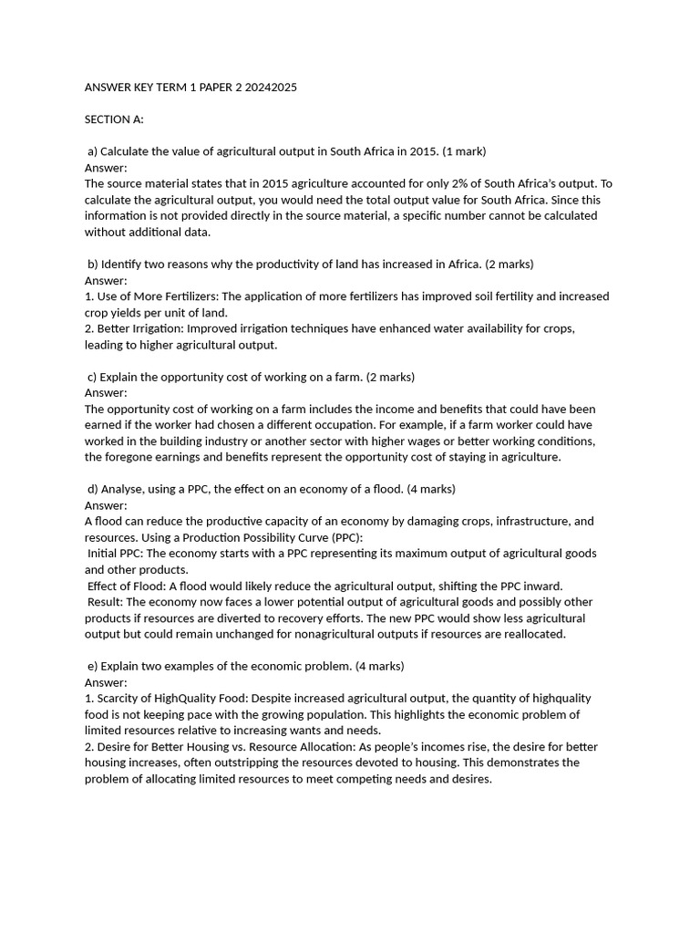 ANSWER KEY TERM 1 PAPER 2 20242025 | PDF