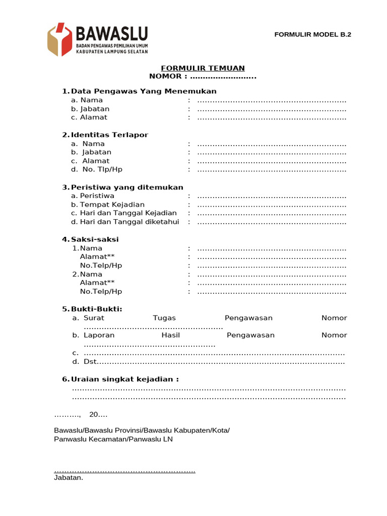 Formulir Model B. 2 (Temuan) | PDF