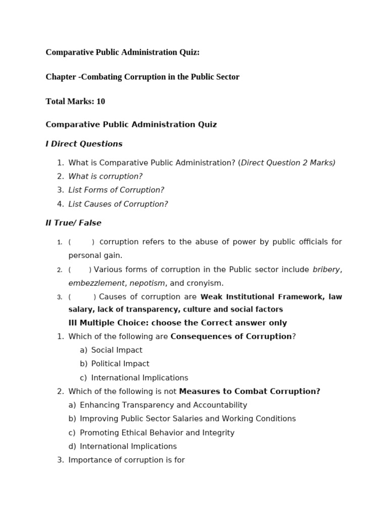 Comparative Public Administration - Corruption Quiz | PDF Comparative Public Administration - Corruption Quiz | PDF