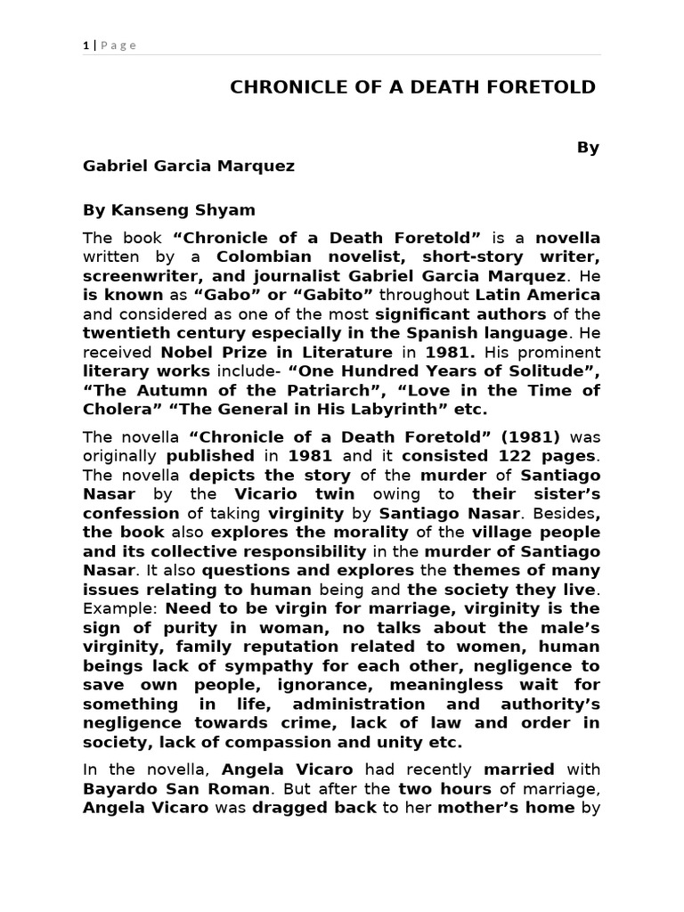 CHRONICLE OF A DEATH FORETOLD | PDF