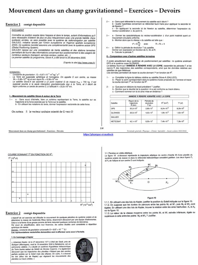 Champ Gravitation Exercices | PDF