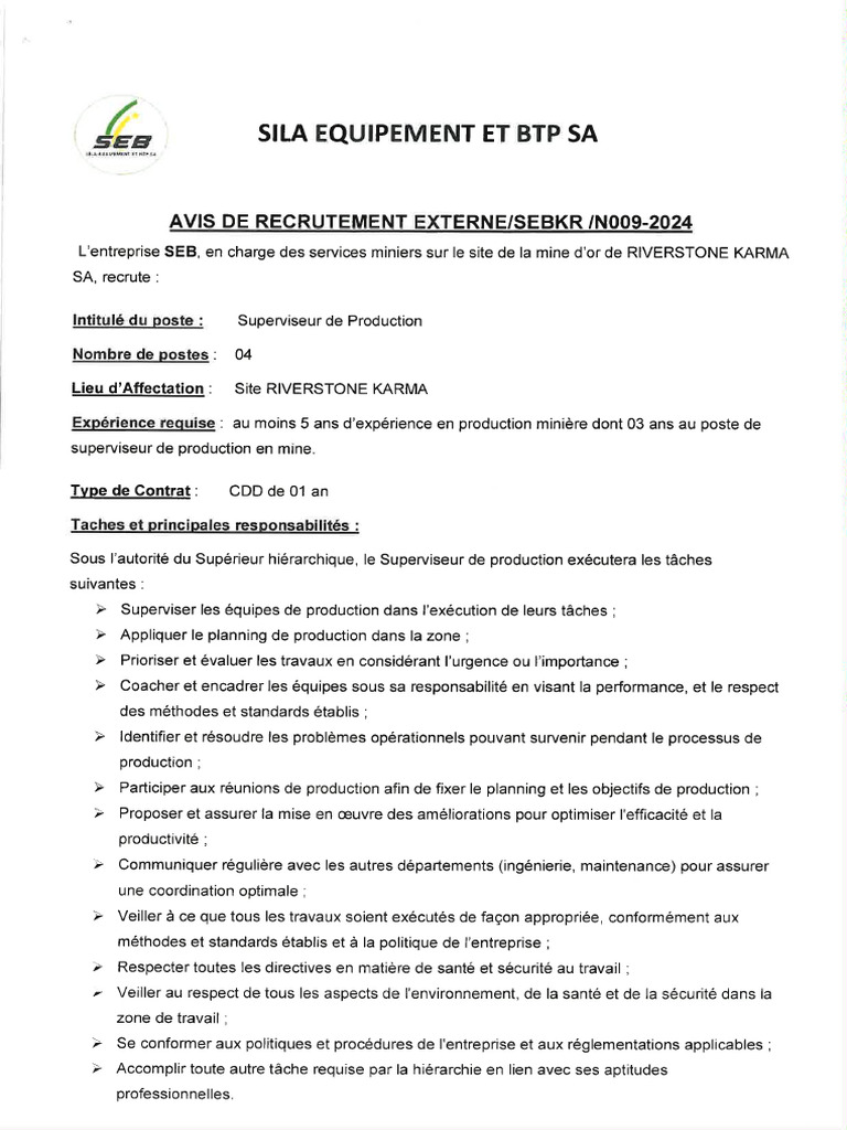 Superviseur de Production | PDF