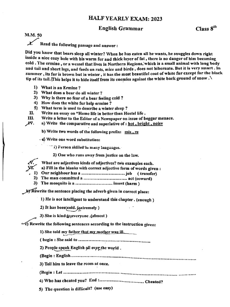 Icse Class 8 Hy English Grammar 300524 2023 | PDF