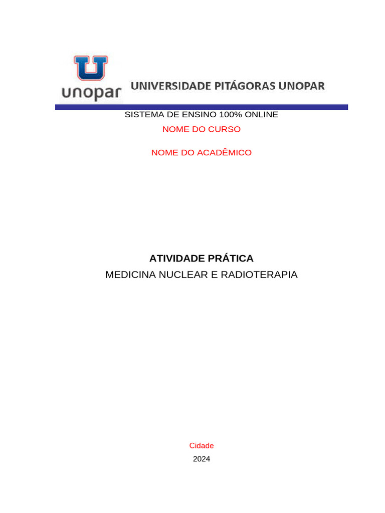 Atividade Prática MEDICINA NUCLEAR E RADIOTERAPIA | PDF | Radioterapia ...