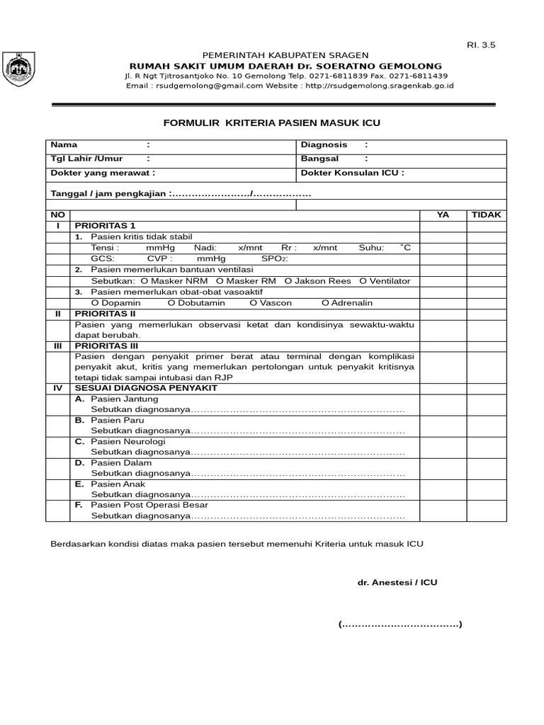 Form Masuk Keluar Icu | PDF