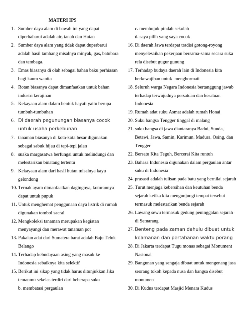 Mater Uas I Ips Kls 4 | PDF