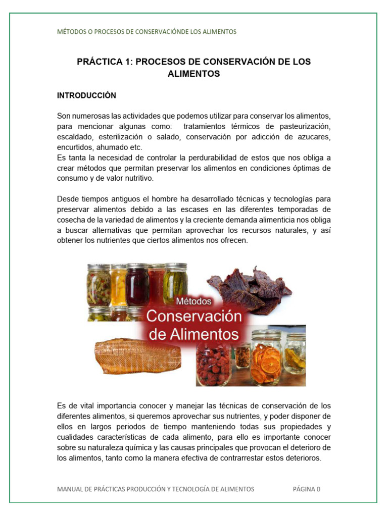 PRÁCTICA 1 - PROCESOS DE CONSERVACIÓN Tec | PDF