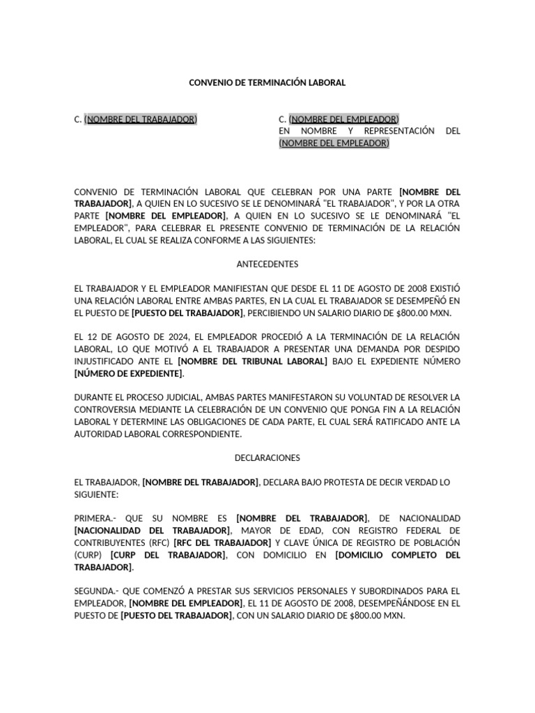 Contrato de Terminación Laboral | PDF