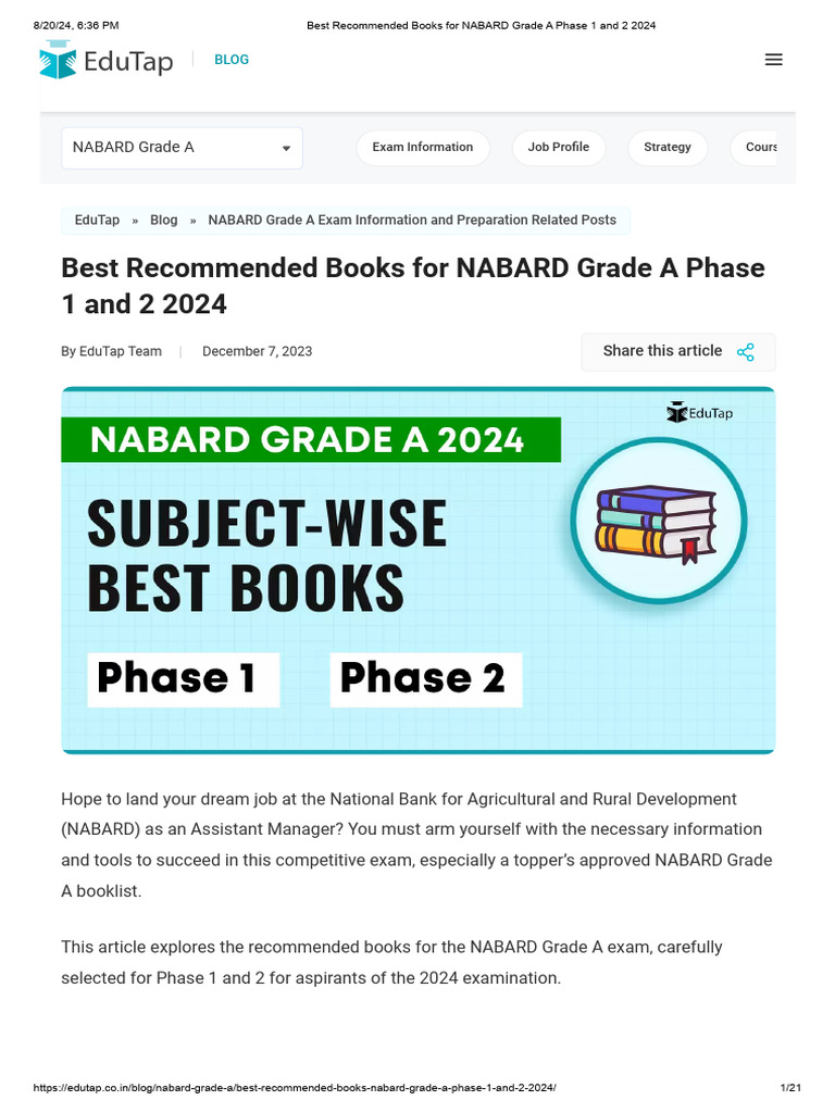 Best Recommended Books For NABARD Grade A Phase 1 and 2 2024 | PDF