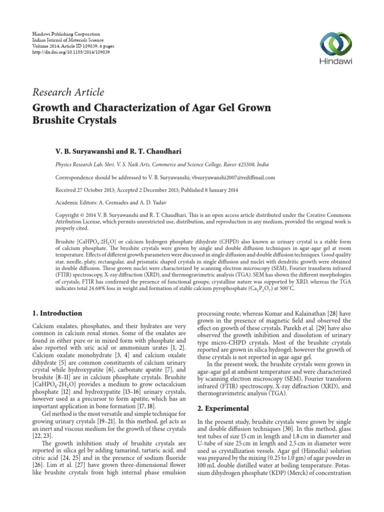 Growth and Characterization of Agar Gel Grown Brus | PDF