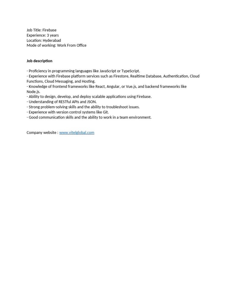 Full Stack +firebase Developer JD | PDF