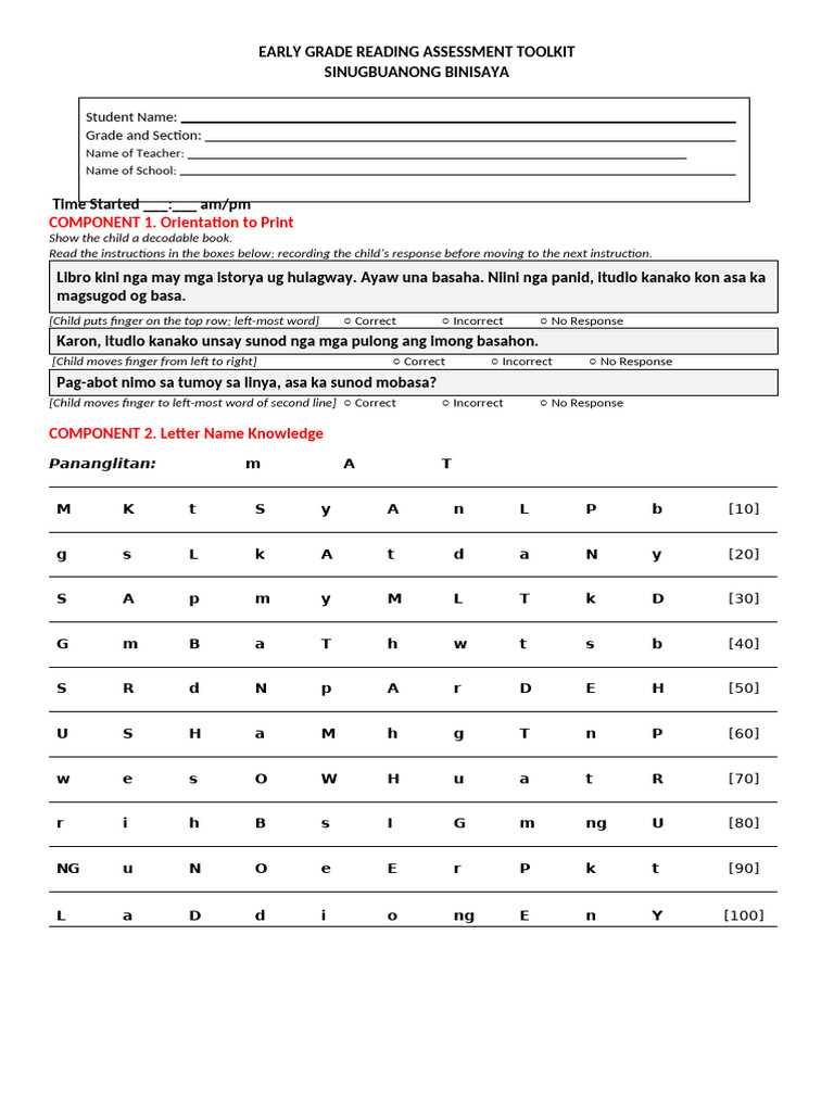 Early Grade Reading Assessment Toolkit | PDF