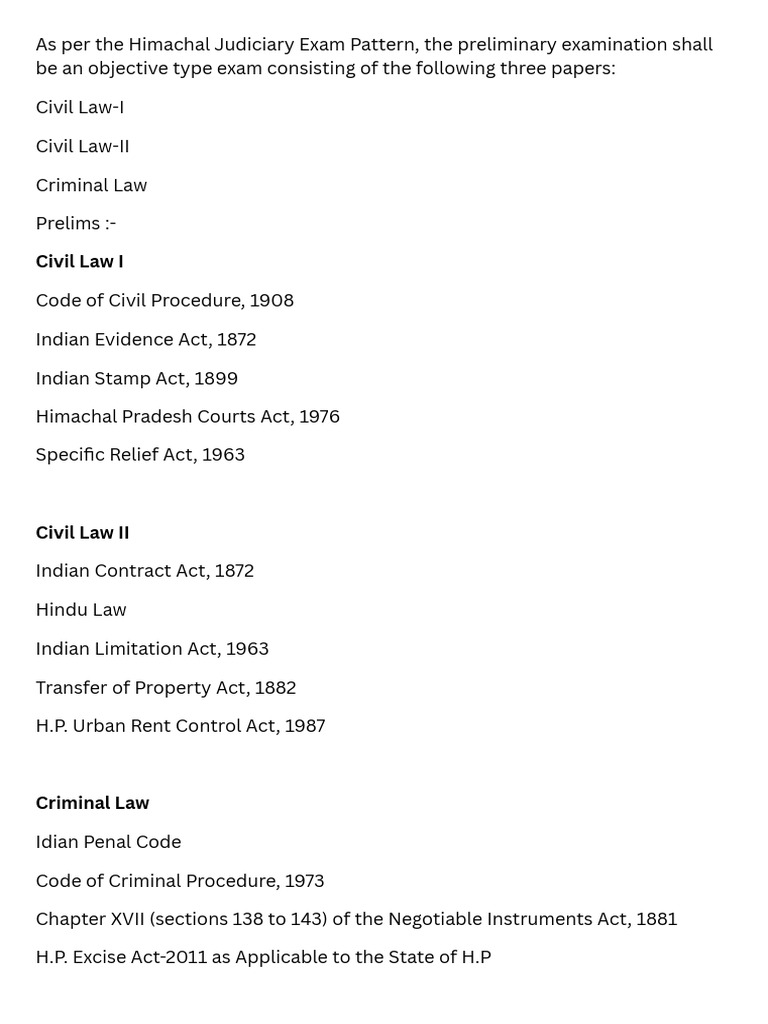 As Per The Himachal Judiciary Exam Pattern, The Preliminary Examination Sha - 20240719 - 134435 ...
