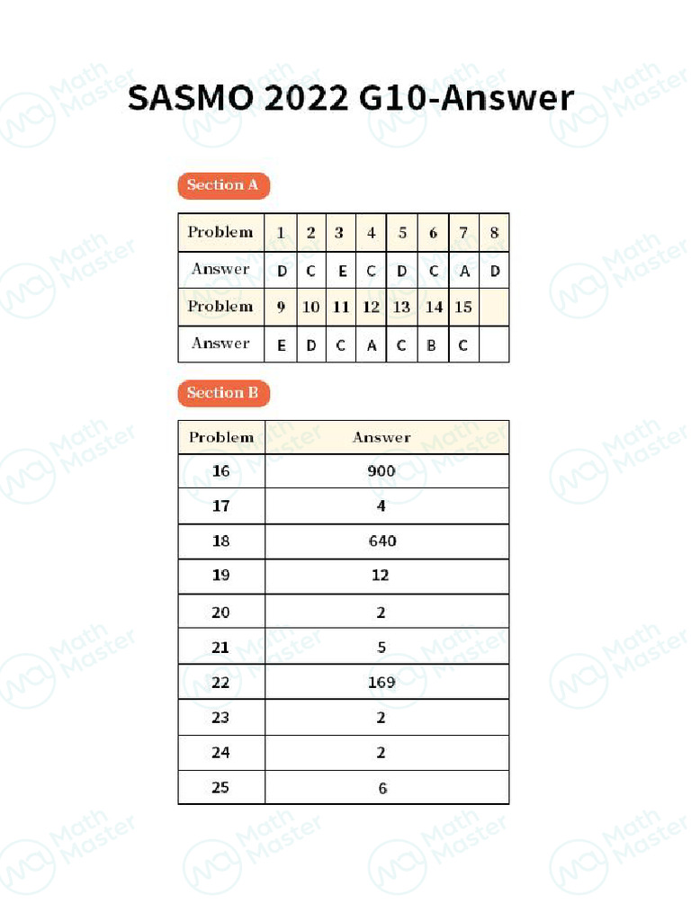 SASMO2022 G10答案 | PDF