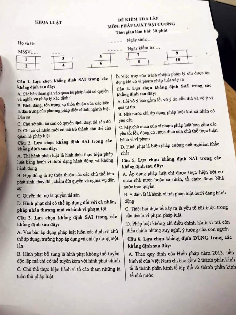 Bộ đề ktra 2 PLDC final | PDF