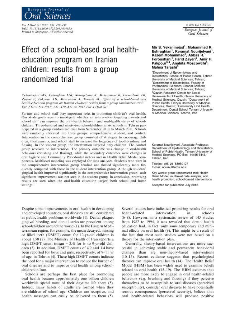 Effect of A School-Based Oral Health - Education Program On Iranian ...