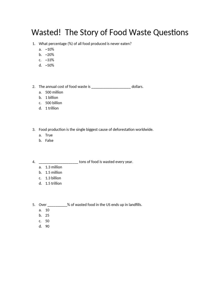 Wasted! The Story of Food Waste Questions | PDF