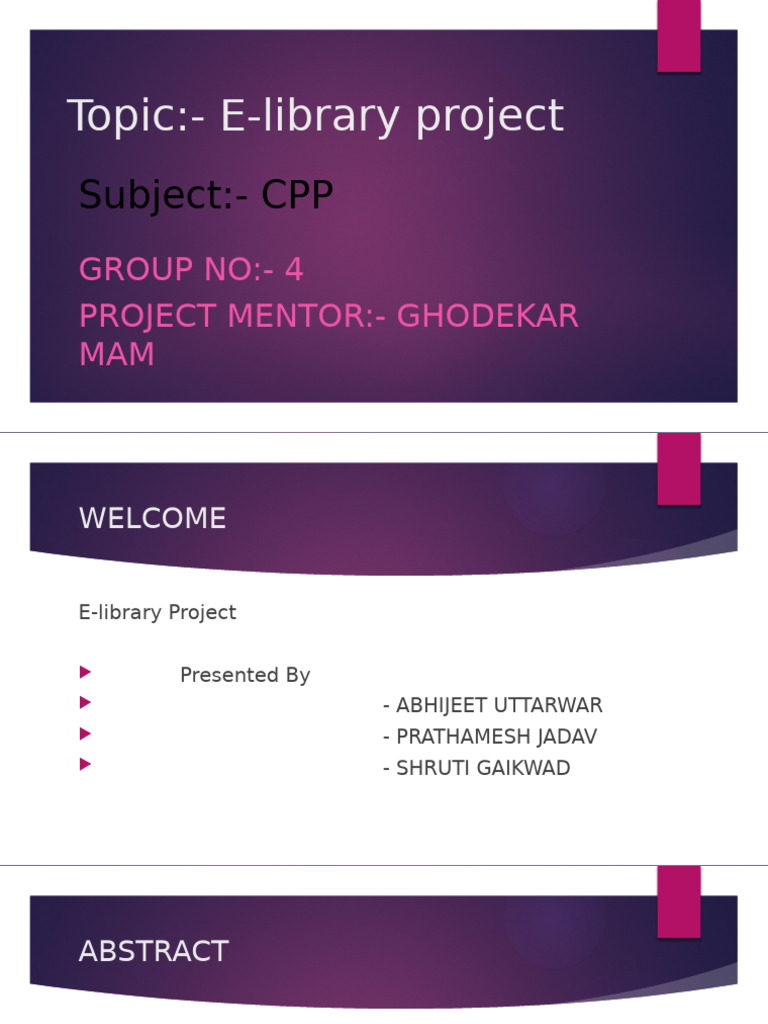 Topic:-E-library Project: Subject: - CPP | PDF