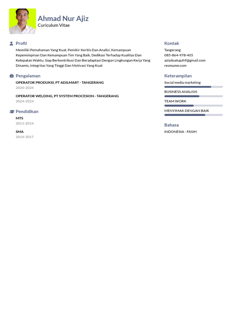 Cv-Ahmad Nur Ajiz | PDF