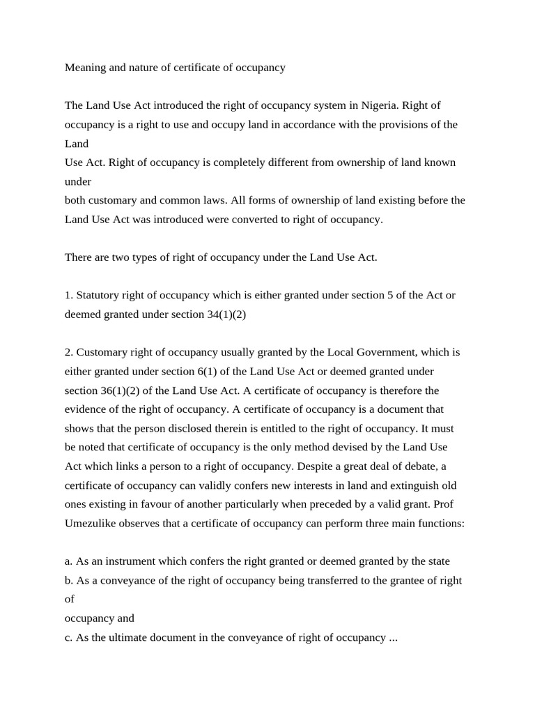 Certificate of Occupancy | PDF | Covenant (Law) | Law