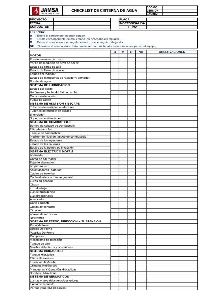 Checklist Cisterna de Agua | PDF