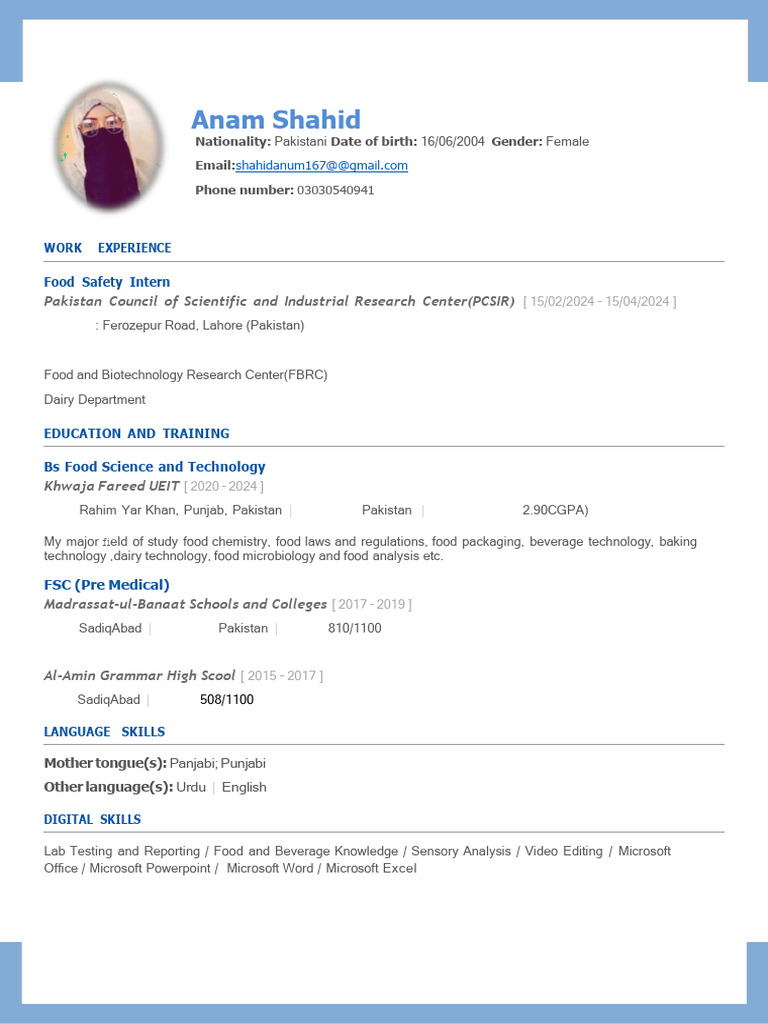 Anam Shahid - CV | PDF