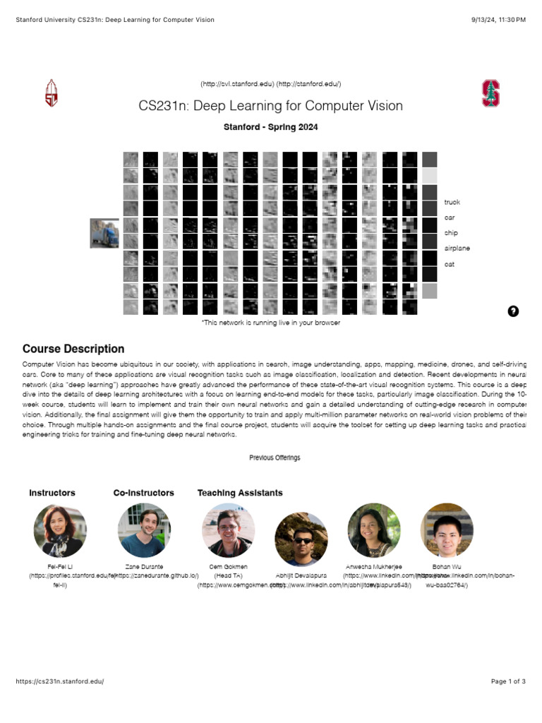 Stanford University CS231n: Deep Learning For Computer Vision | PDF