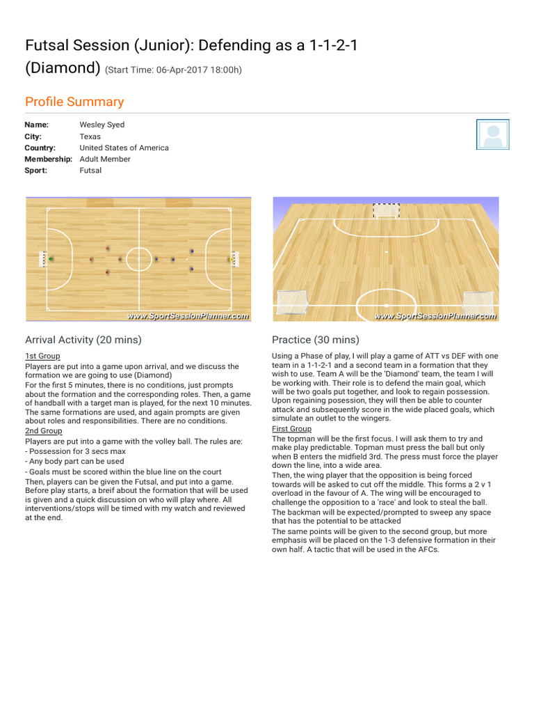 Futsal - Defending As A 1-1-2-1 (Diamond) (Tactical - Defensive PR | PDF