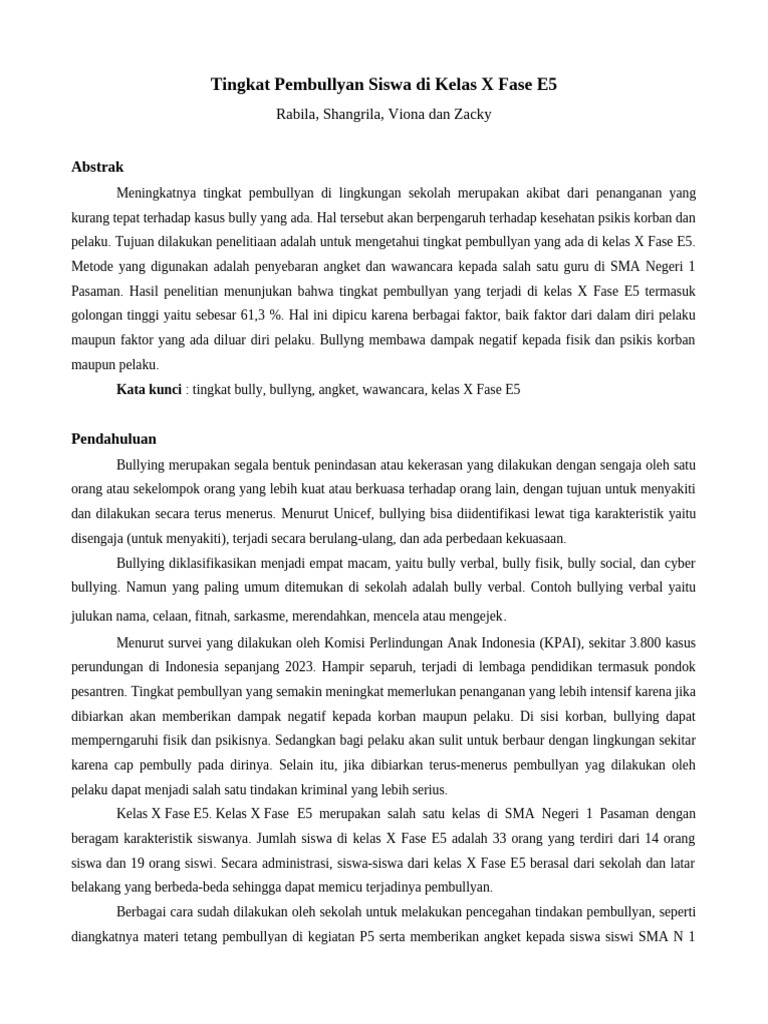 Tingkat Pembullyan | PDF