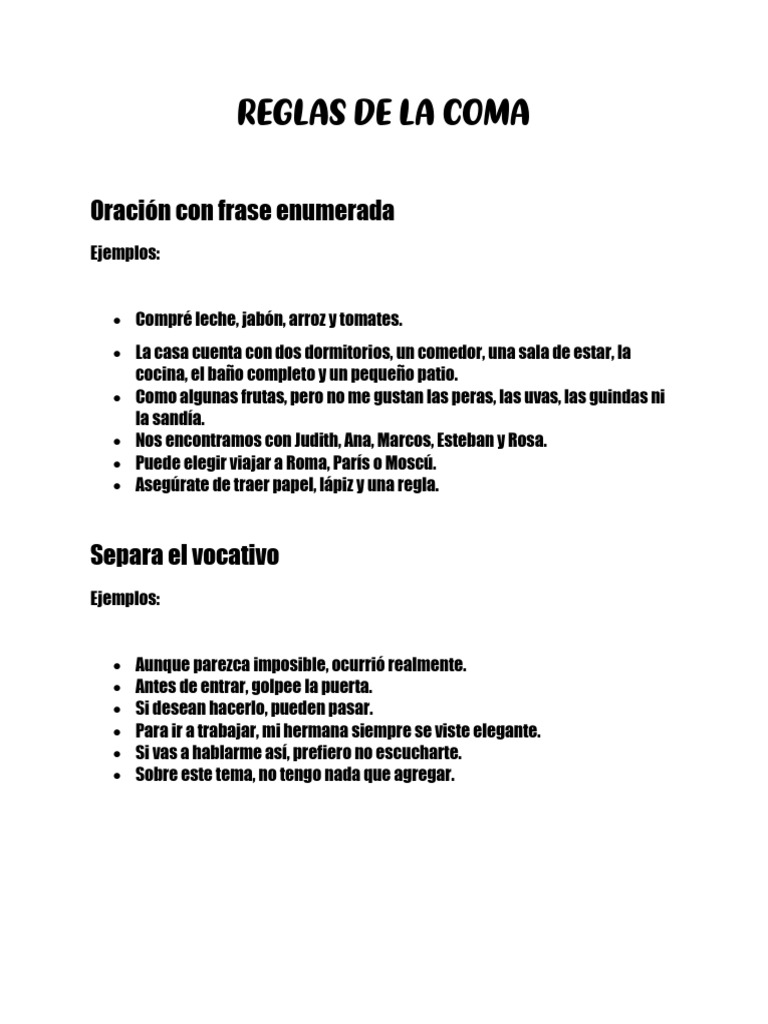 Reglas de La Coma | PDF