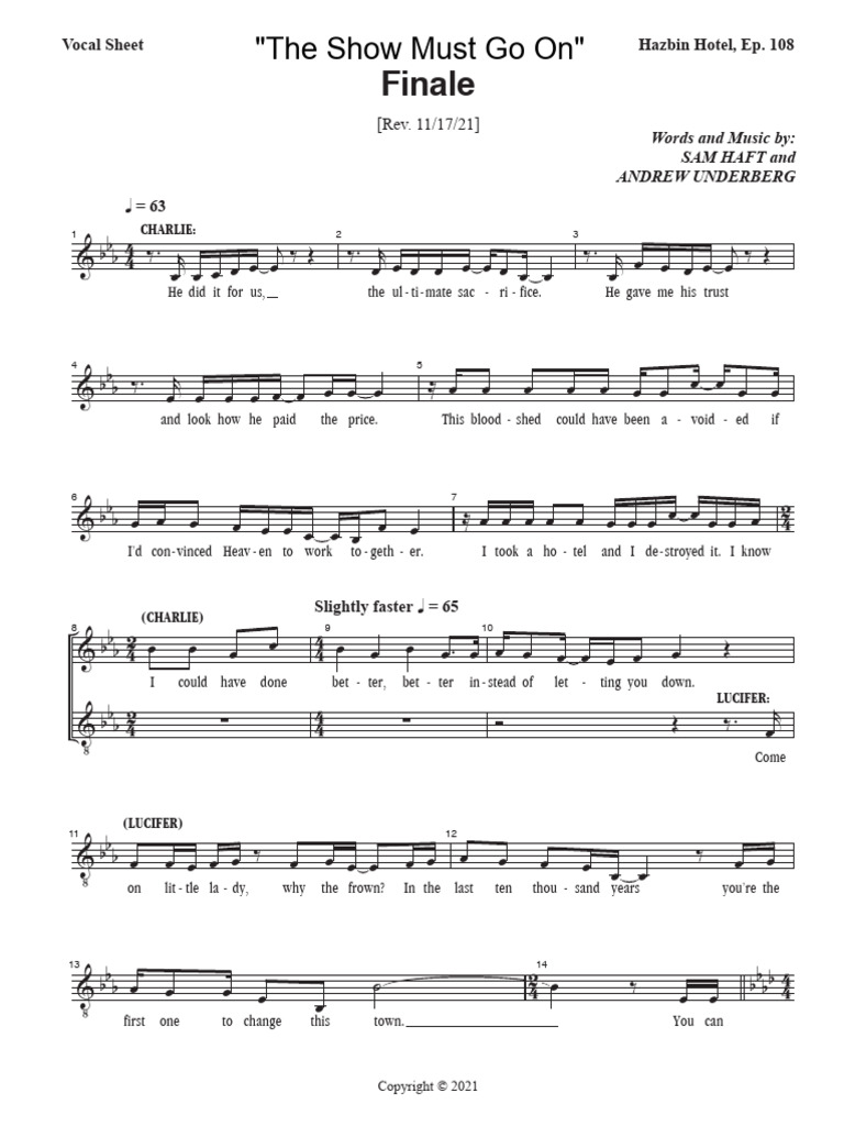 HH - 108 The Show Must Go On (Finale) Vocal Sheet | PDF
