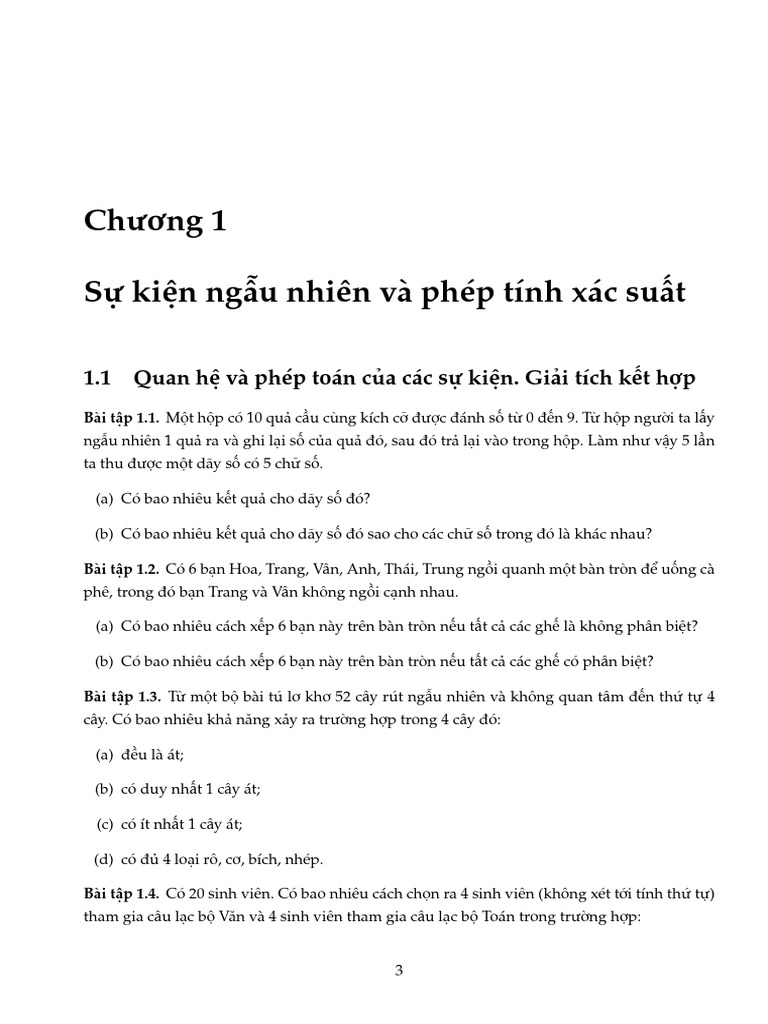 BAI TAP - Xac-Xuat-Thong-Ke - MI2034 - Chương 1-5 | PDF