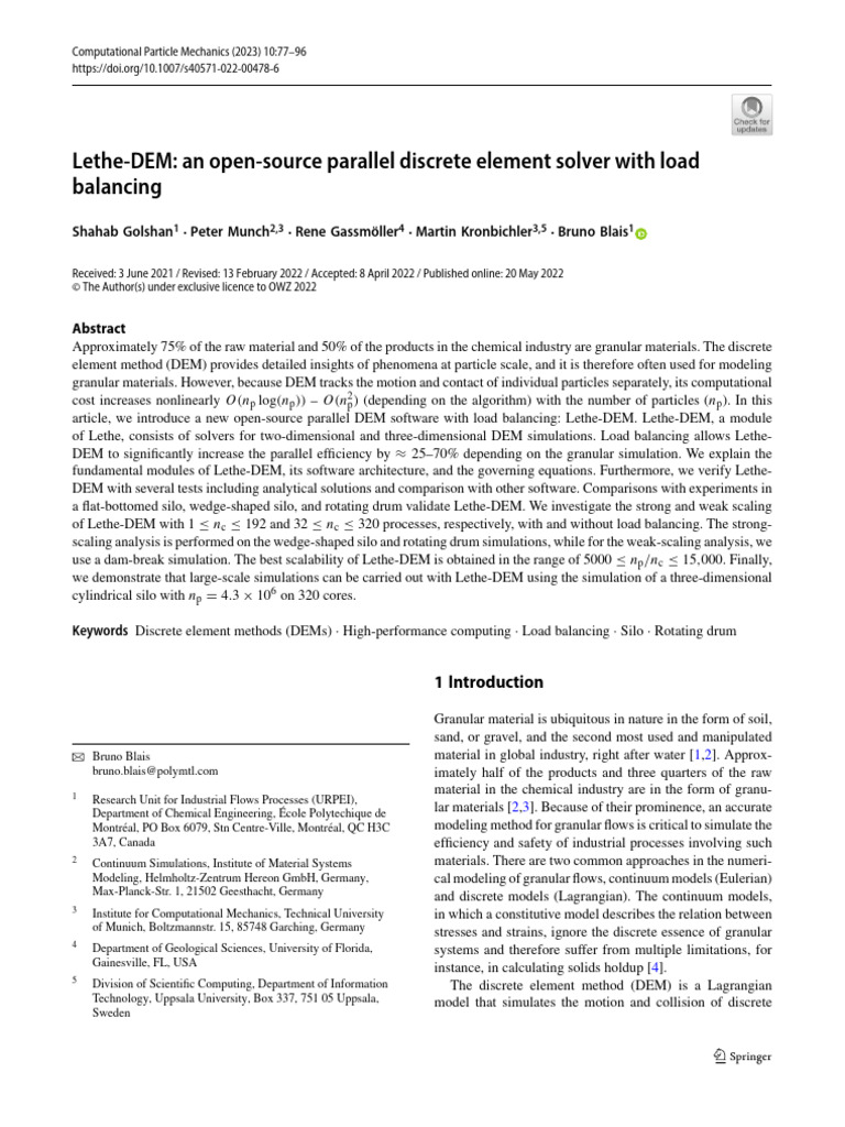 22 - 4 - Lethe-DEM - An Open-Source Parallel Discrete Element Solver With Load Balancing | PDF