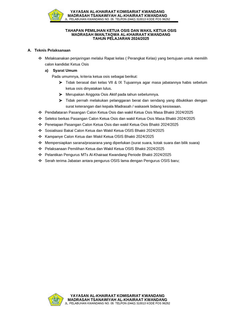 Tahapan Pilketos 2024 | PDF