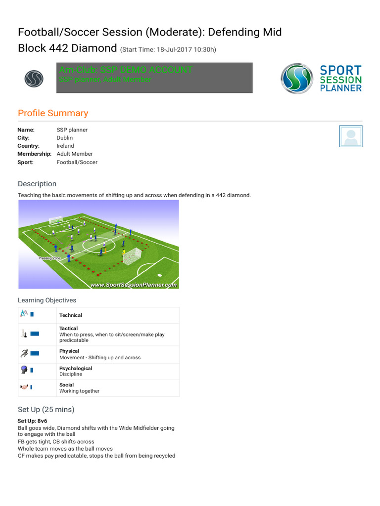 Football - Soccer - Defending Mid Block 442 Diamond (Tactical - Defe | PDF