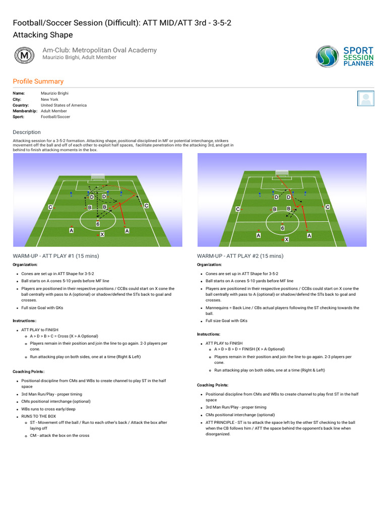 Football - Soccer - ATT MID - ATT 3rd - 3-5-2 Attacking Shape (Academ | PDF