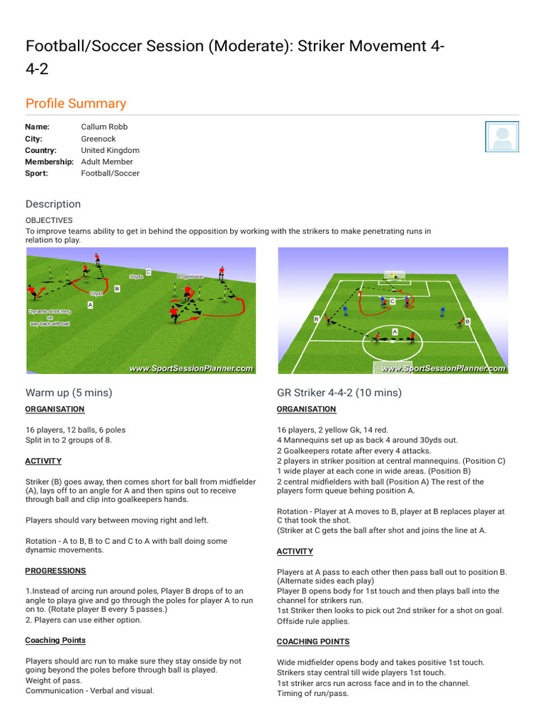 Football_Soccer_ Striker Movement 4-4-2 (Tactical_ Attacking pri | PDF