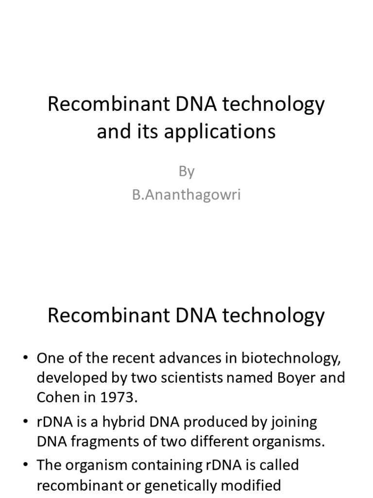 Recombinant DNA Technology and Its Applications-1 | PDF