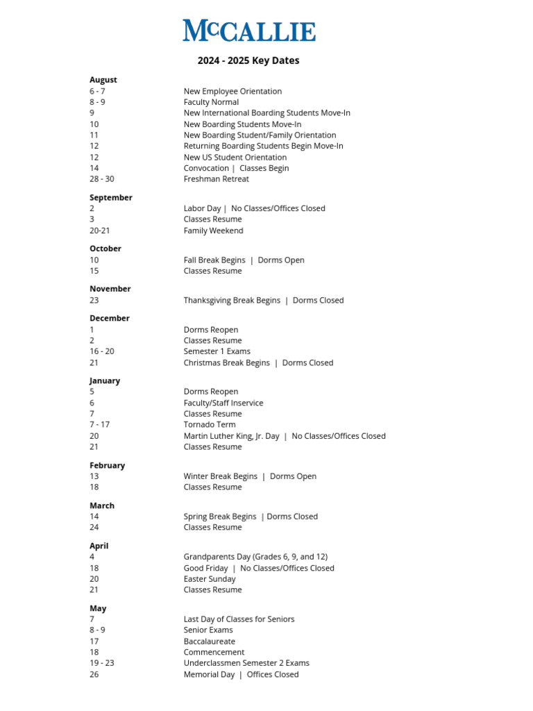 Key Dates (2024-2025) | PDF