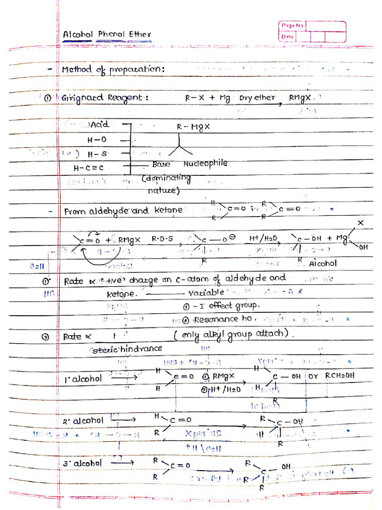 Alcohol, Phenol & Ethers Handwritten Notes | PDF