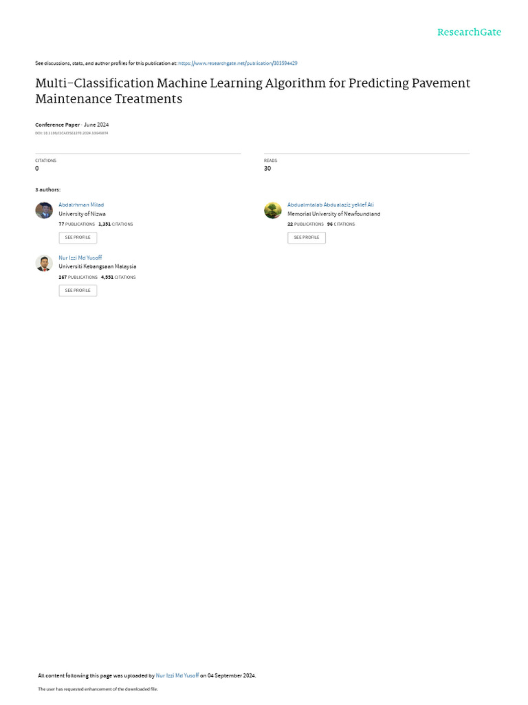 Multi-Classification Machine Learning Algorithm For Predicting Pavement ...