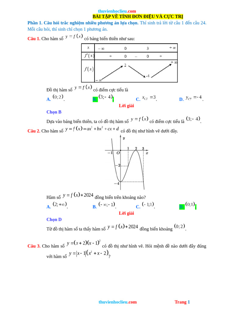 Bai Tap Ve Tinh Don Dieu Va Cuc Tri | PDF