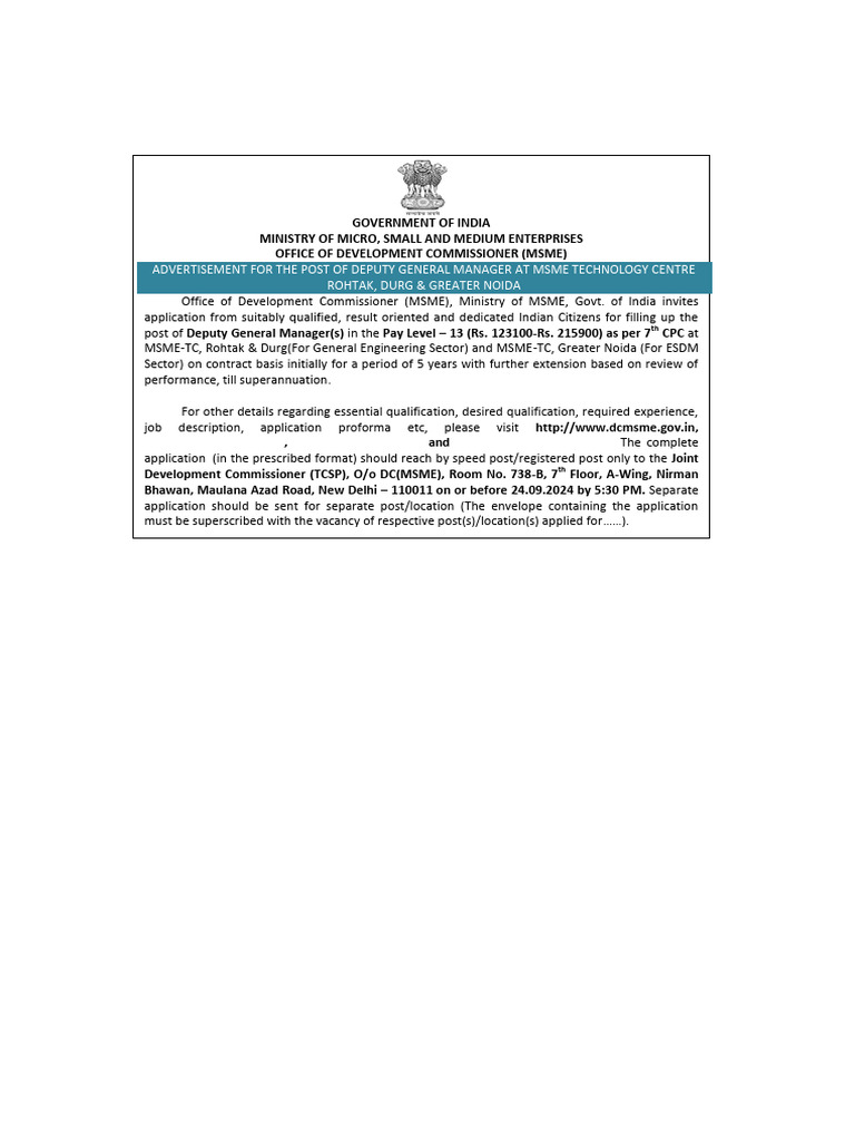 MINISTRY OF MICRO SMALL AND MEDIUM ENTERPRISES (MSME) Job 1 | PDF ...