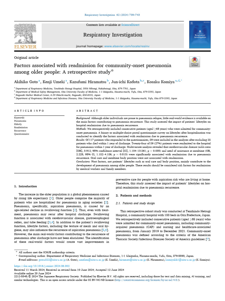 Elderly Pneumonia Readmission Factors | PDF | Pneumonia | Wellness