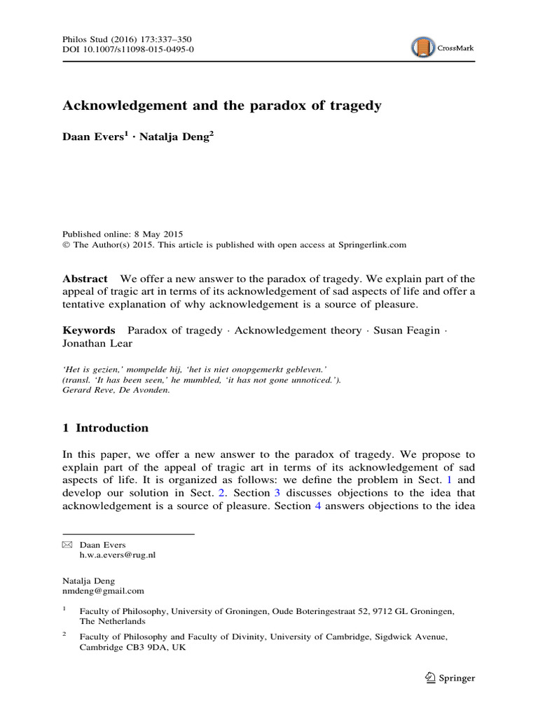 Acknowledgement Theory Negative Emotions | PDF